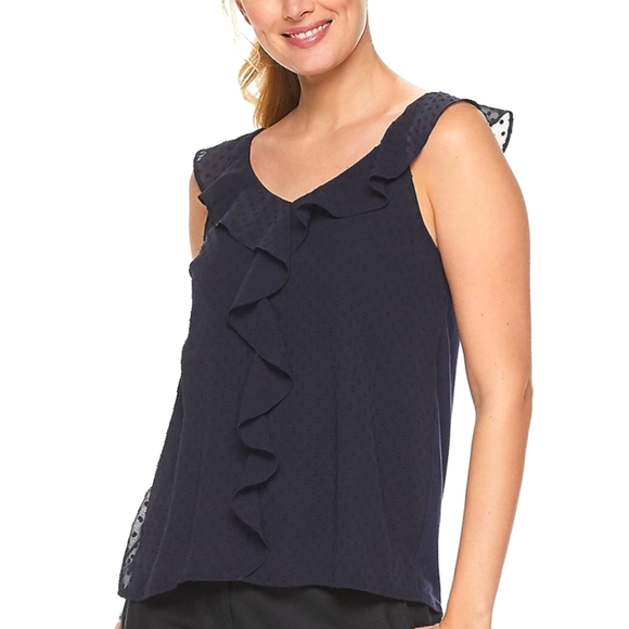 Tops | 215 Last 1 Genuine Navy Ruffle Front Tank | Poshmark